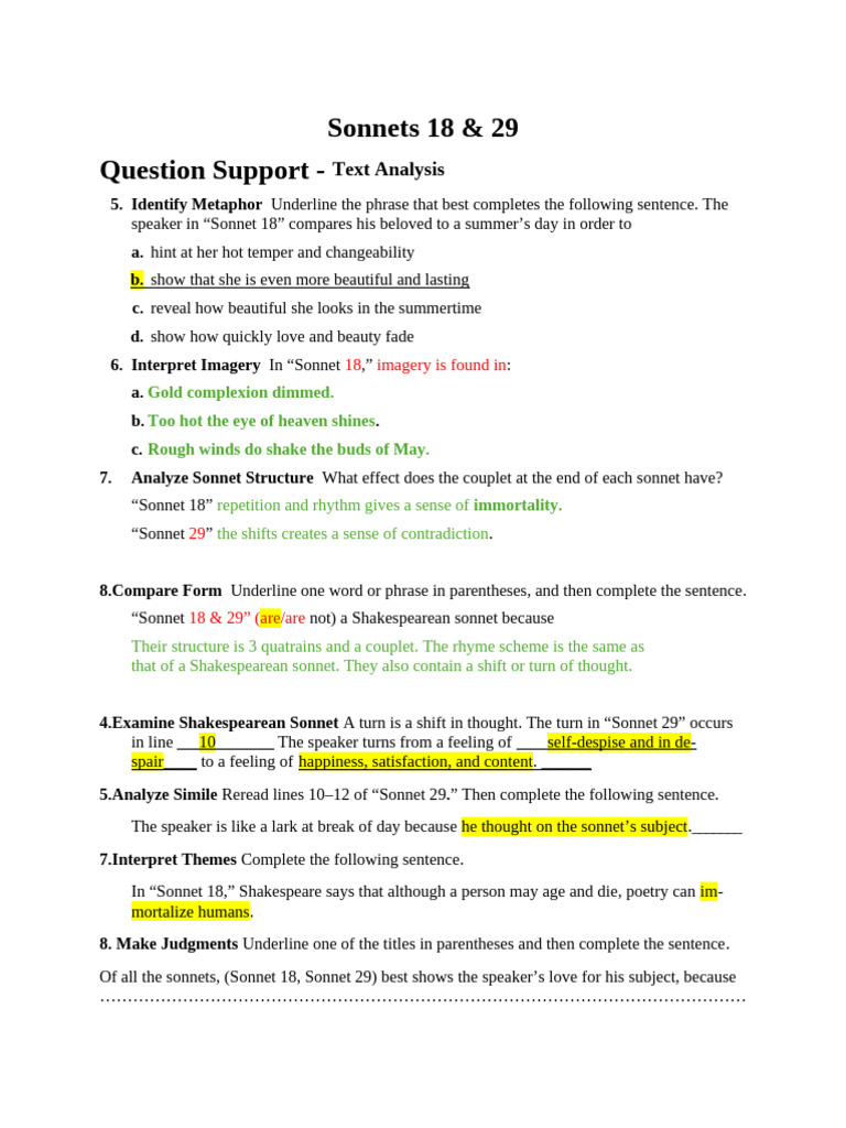 Analysis of Sonnet 18 & 29 | PDF | Sonnets | British Poems