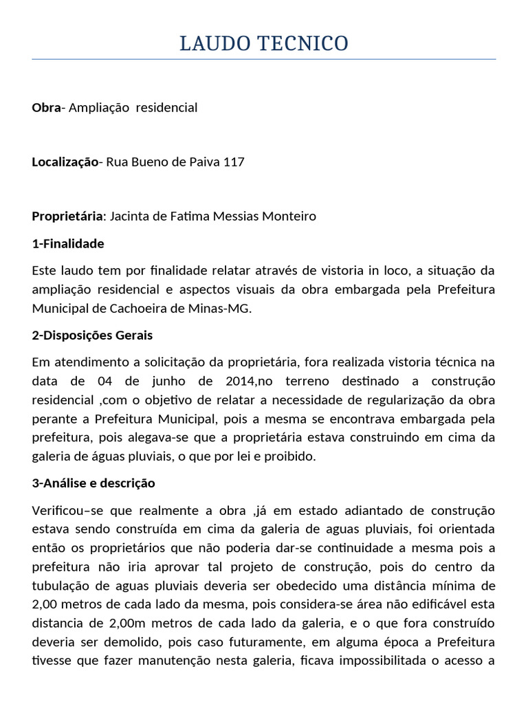 Laudo Tecnico Jacinta | PDF | Casa e Jardim