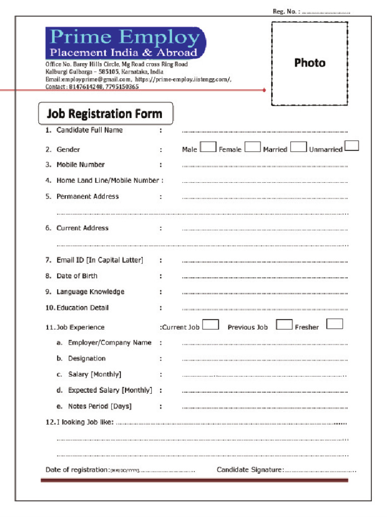 Job Registration Form | PDF