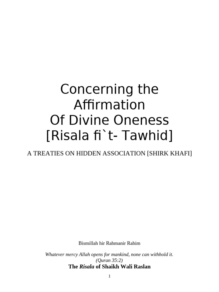 The Risala of Shaikh Wali Raslan | PDF | God In Islam | Tawhid