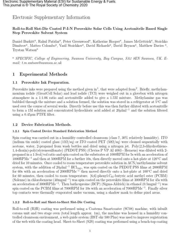 Roll-to-Roll Slot-Die Coated P-I-N Perovskite Solar Cells Using Acetonitrile Based Single Step ...