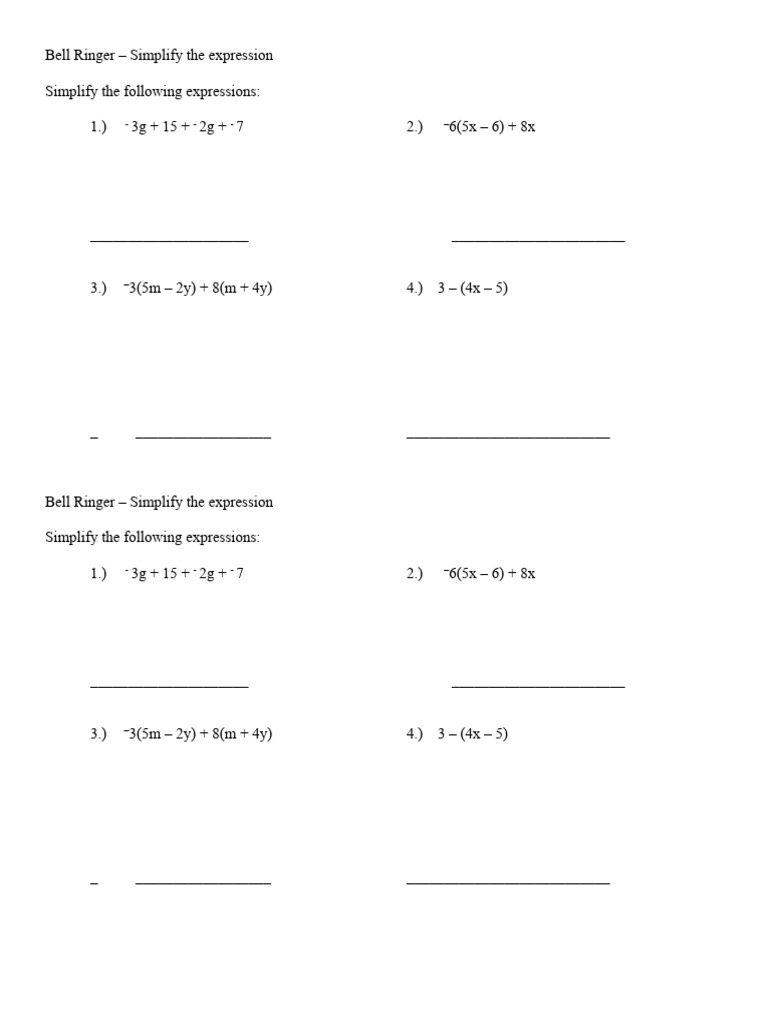 Bell Ringer Simplify The Expression | PDF