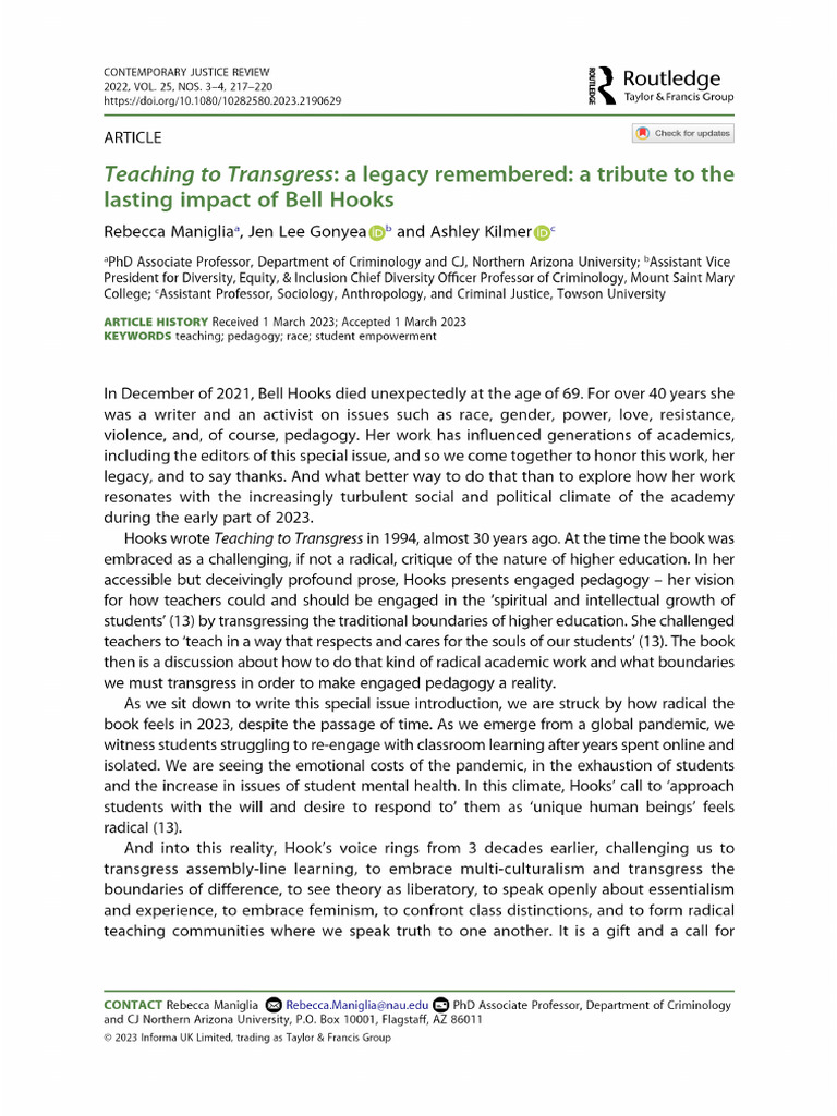 WEBSITE Teching To Transgress - A Legacy Remebered and Tribute To The ...