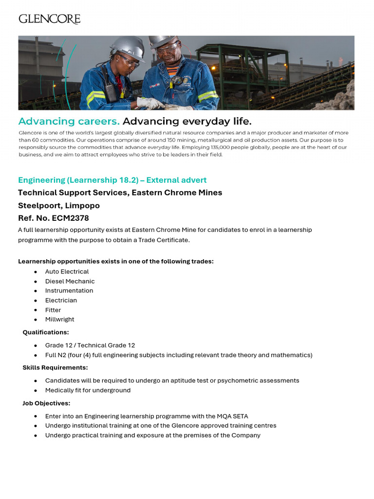 Engineering (Learnership 18.2) ECM2378 - External Advert | PDF