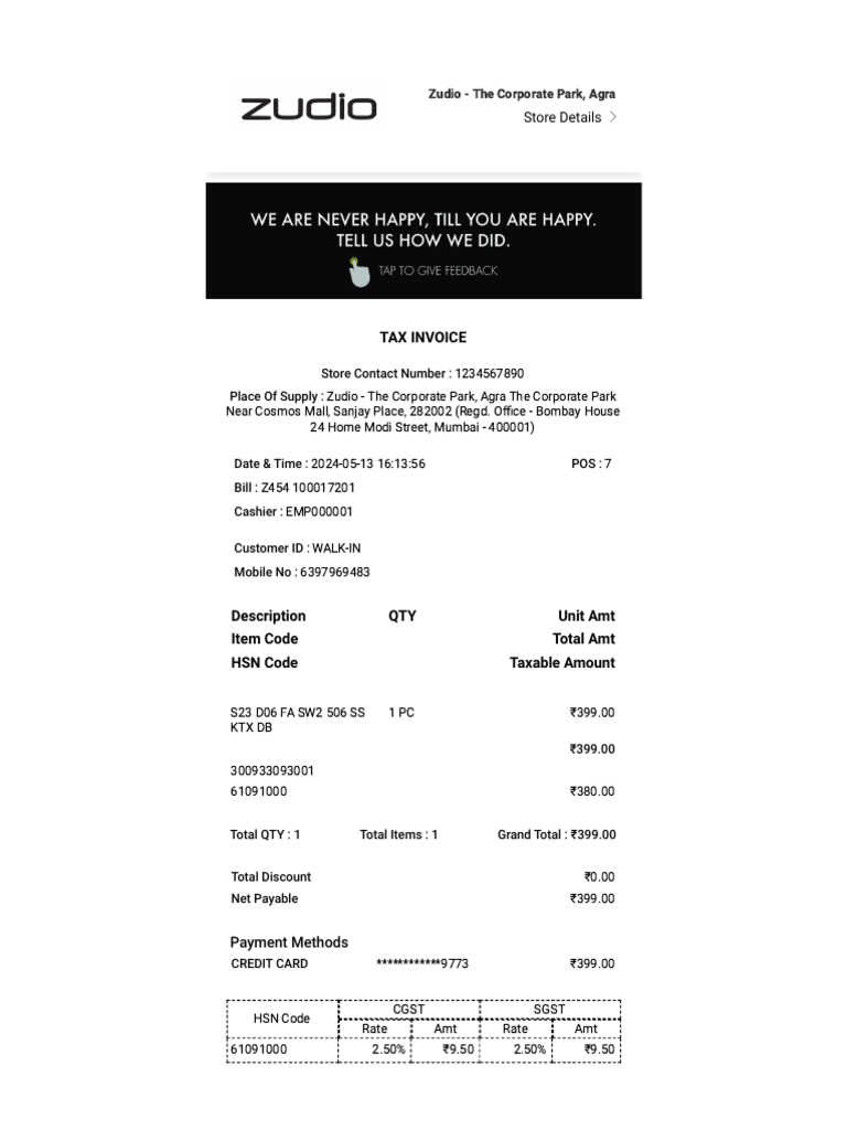 Tax Invoice: Store Contact Number: Place of Supply | PDF