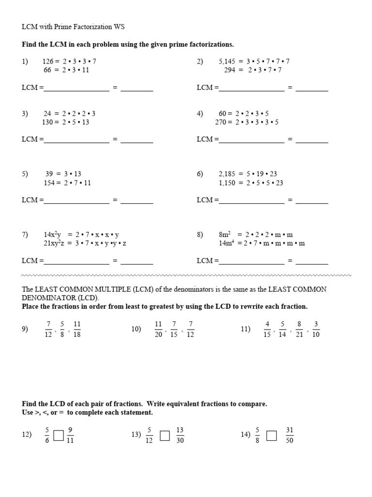 LCM With Prime Factorization WS (Section 4-4) | PDF