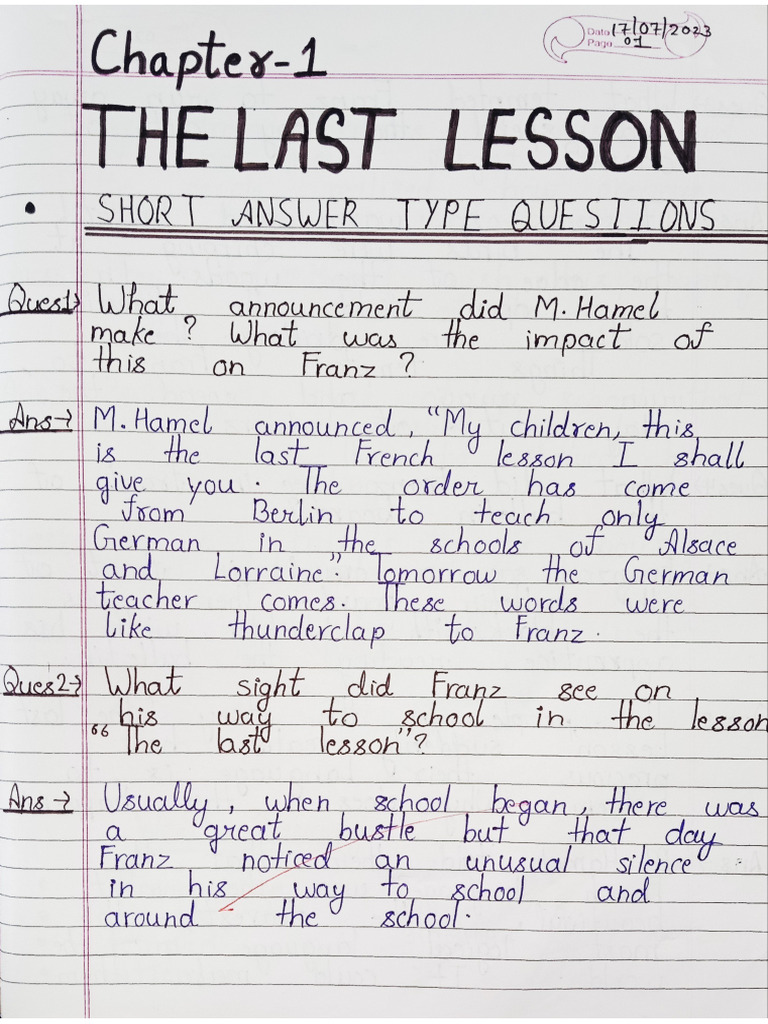 THE LAST LESSON Class 12 | PDF