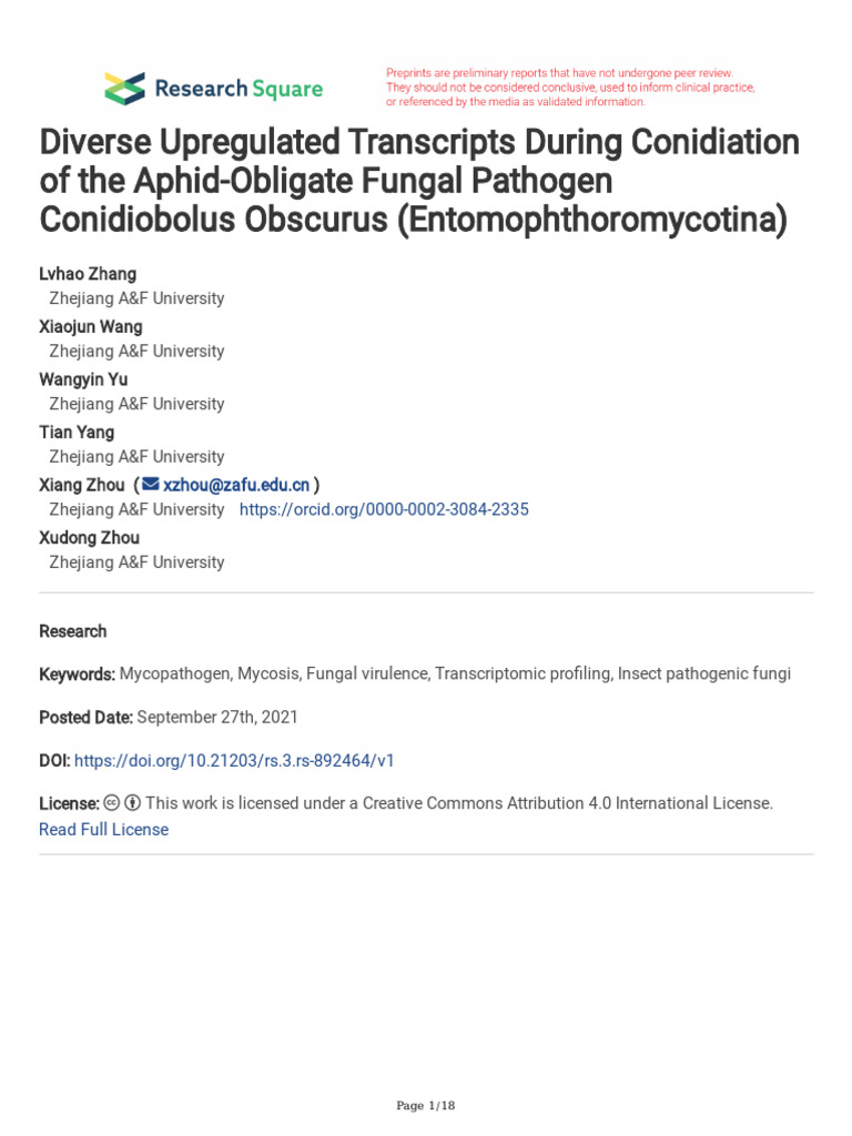 Diverse Upregulated Transcripts During Conidiation of The Aphid ...