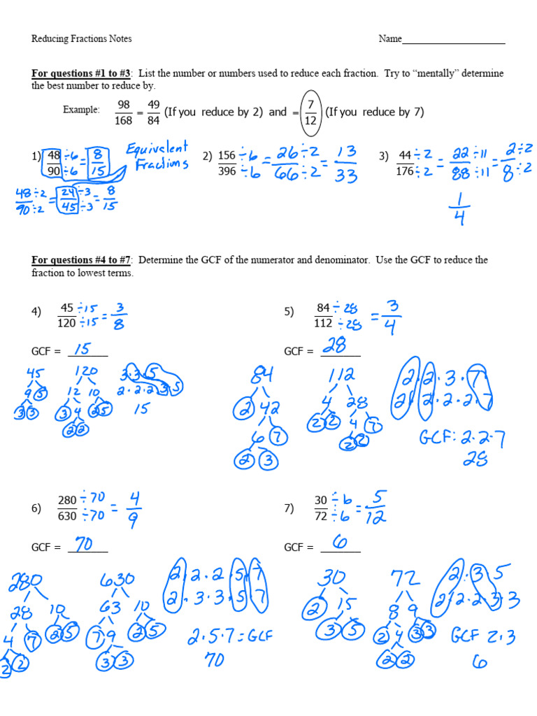 Reducing+Fractions+Notes[2]+Completed | PDF | Lexicology | Mathematical ...