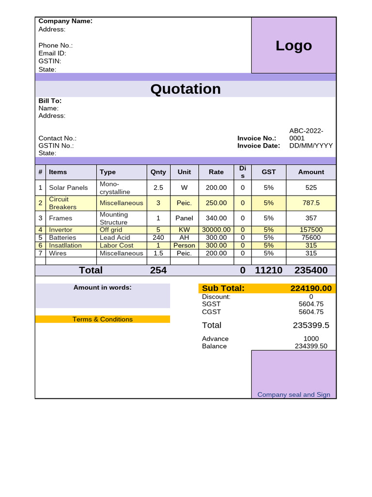 Solar Quotation Format 01 | PDF | Finance & Money Management