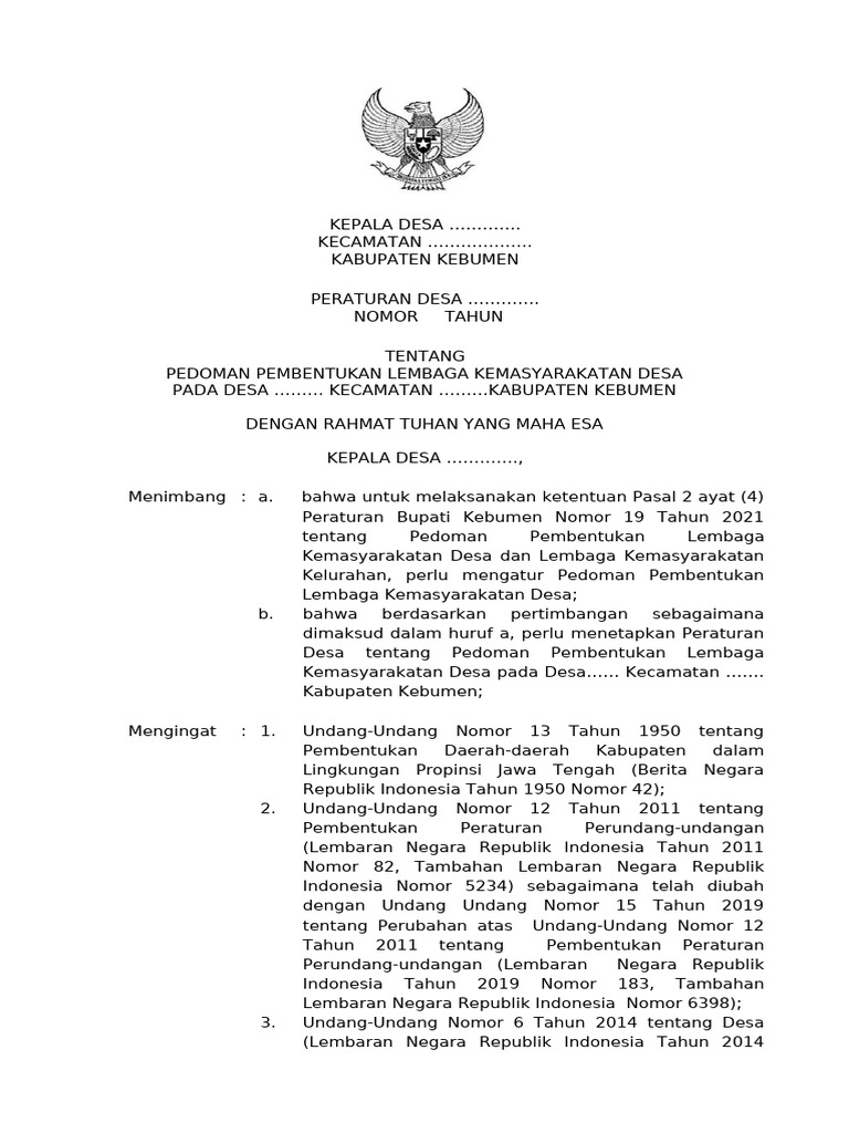 Contoh Perdes Pembentukan LKD | PDF