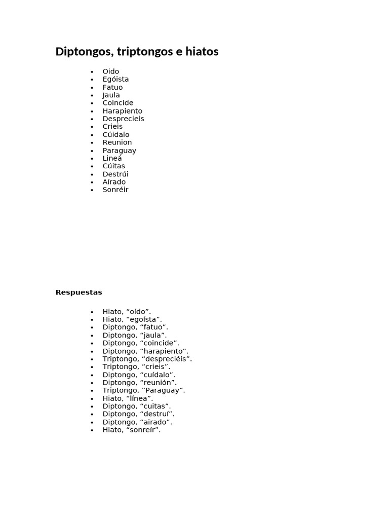 Diptongos, triptongos y hiatos explicados | PDF