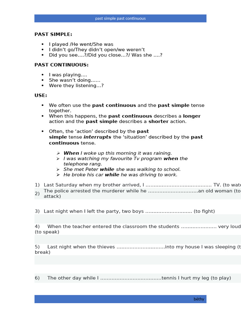 Nº1. PAST SIMLE PAST CONTINUOUS | PDF