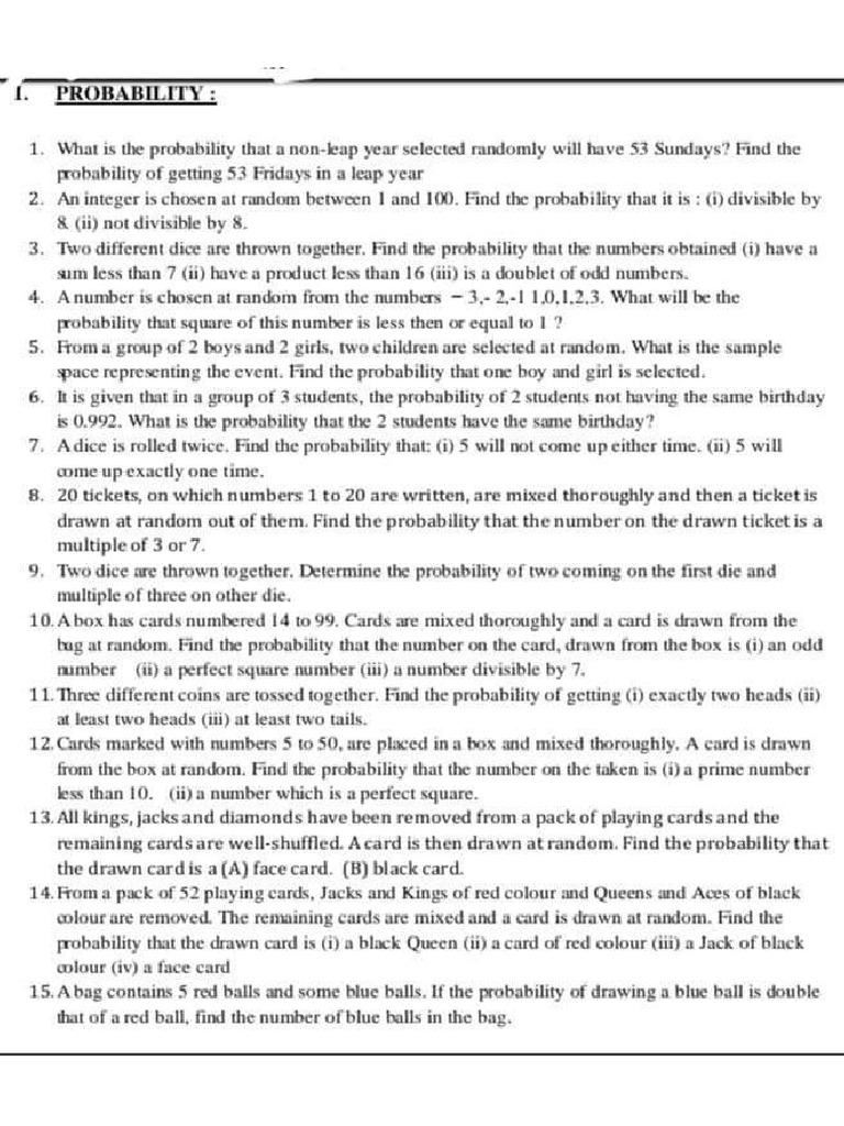 class 10 - probability ws | PDF
