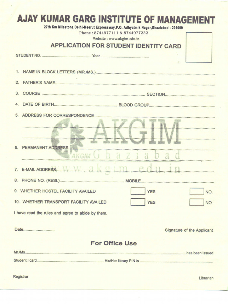 Application For Student ID Card | PDF
