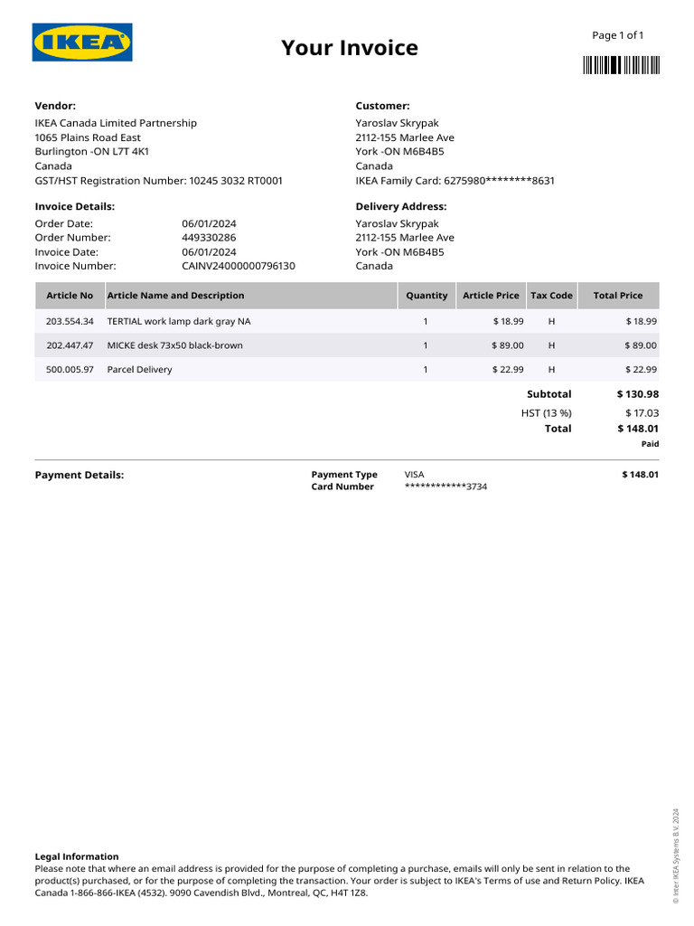 IKEA Invoice | PDF | Invoice | Government Finances