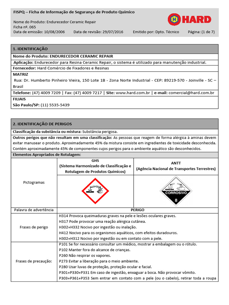 FISPQ Endurecedor Ceramic Repair | PDF | Vapor | Solubilidade