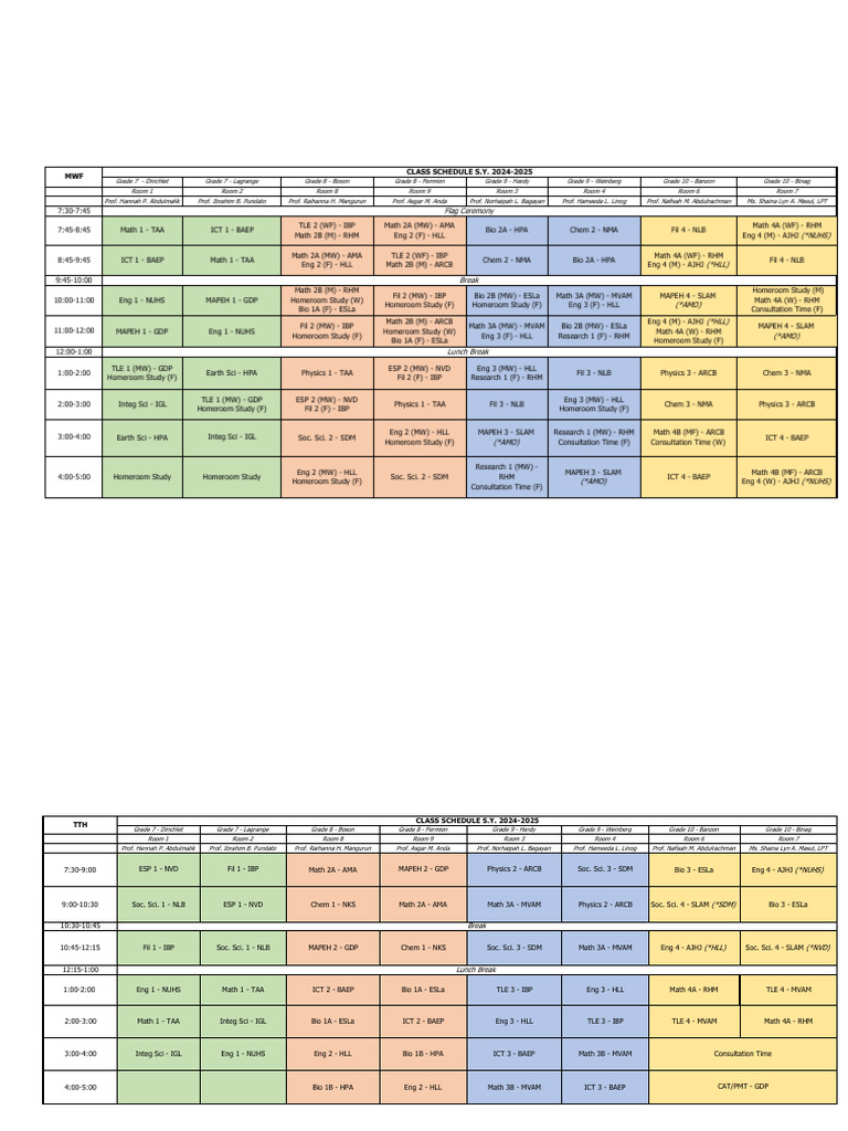 Class Schedule SY 2024-2025 Overview | PDF | Physics | Particle Physics