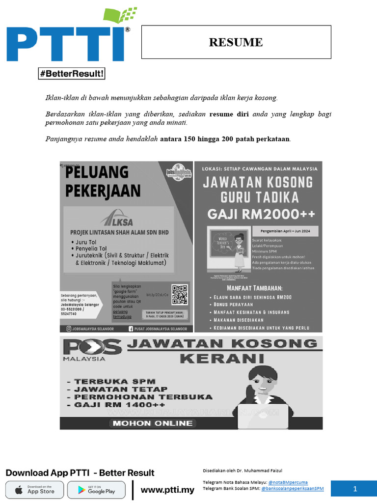 Karangan Respons Terhad - Resume | PDF