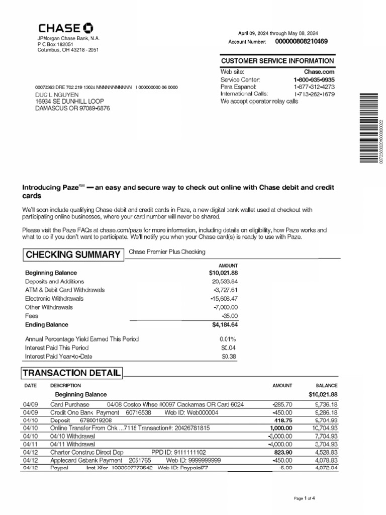 Chase Bank Statement | PDF