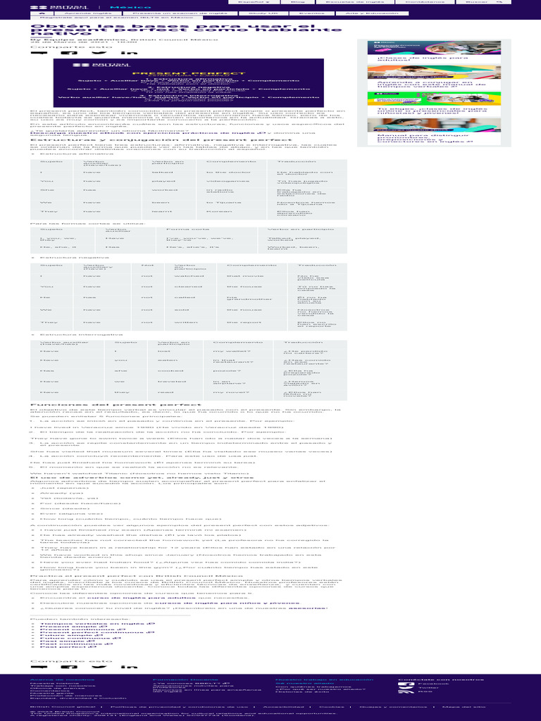 Present Perfect Estructura, Usos y Ejemplos British Council | PDF ...