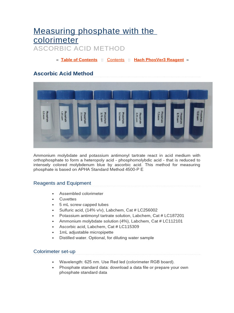 Measuring Phosphate With The Colorimeter | PDF