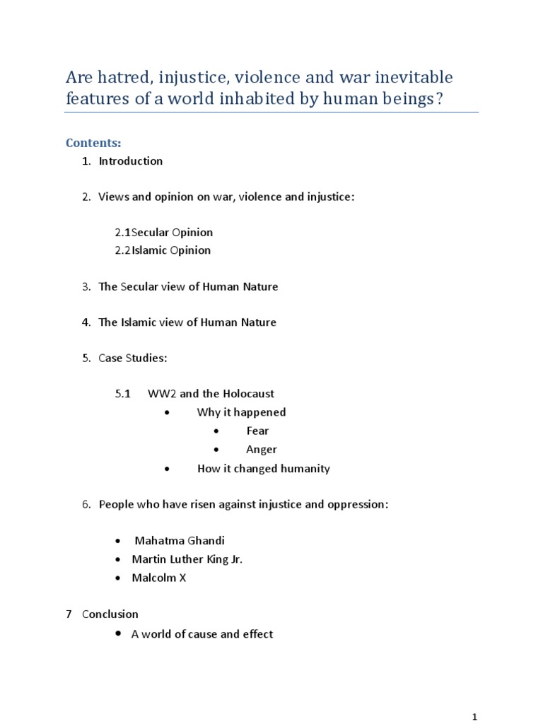 Are Hatred, Injustice, Violence and War Inevitable Features of A World ...