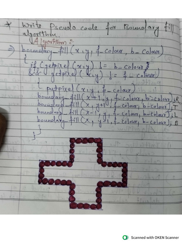 Algorithm For Boundary Fill and Flood Fill | PDF