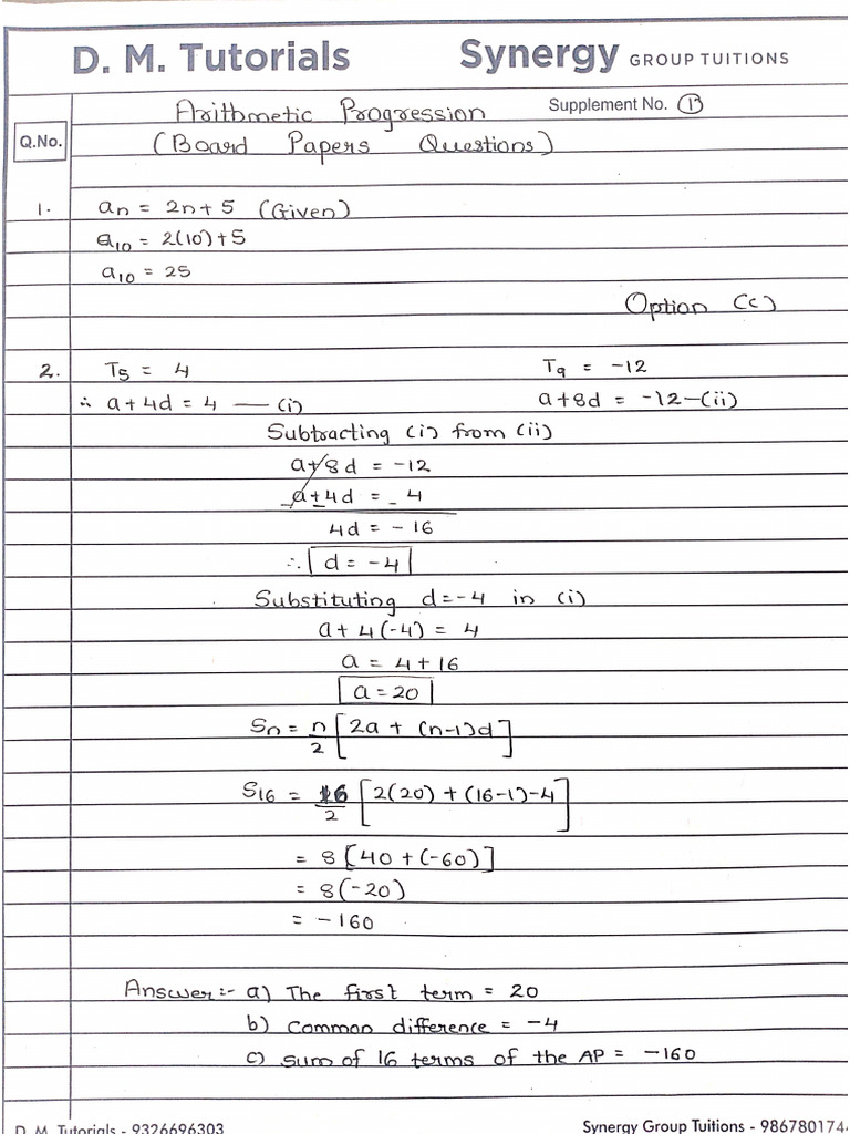 Arithmetic Progression (Board Question Papers) | PDF