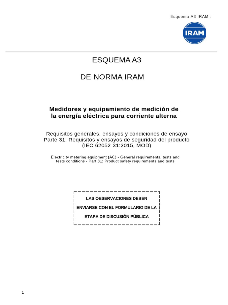 Esquema A3 IRAM 62052-31-2022 | PDF | Ingenieria Eléctrica | Laboratorios