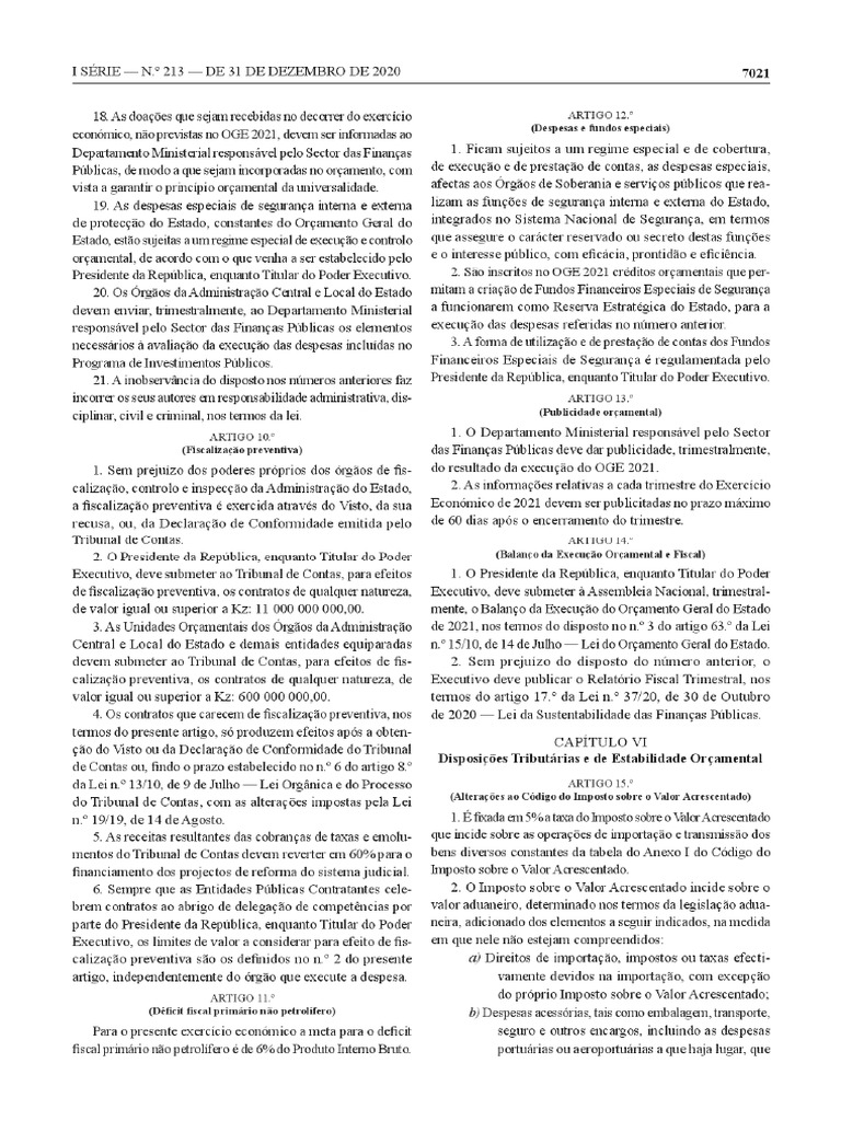 Lei Que Aprova o OGE Iva TPA S | PDF