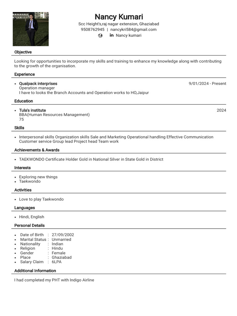 Nancy Kumari: Objective | PDF