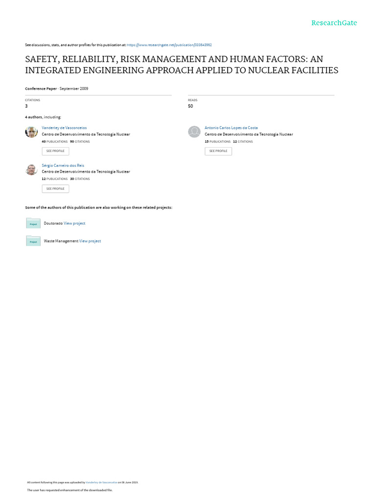 SAFETYRELIABILITYRISKMANAGEMENTANDHUMAN-INAC2009 | PDF | Reliability Engineering | Risk