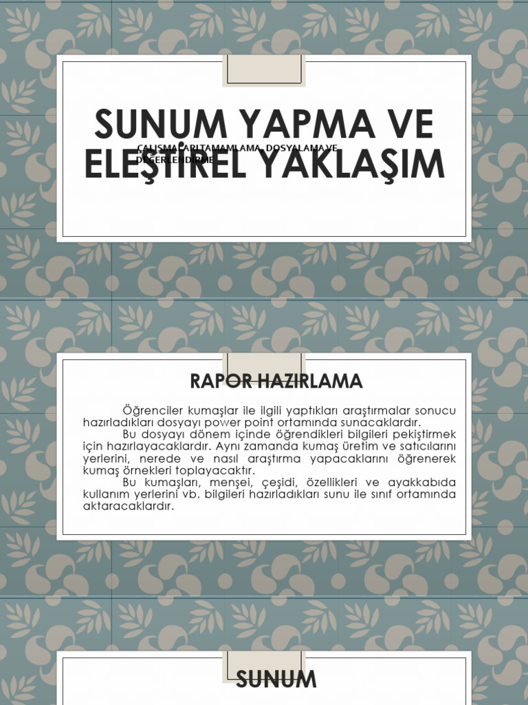Hafta Sunum Yapma Ve Eleşti̇rel Yaklaşim | PDF