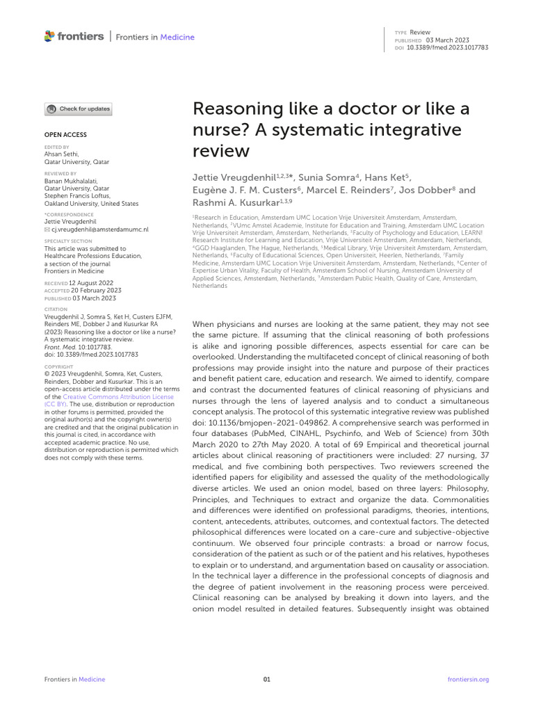 Reasoning Like A Doctor or Like A Nurse? A Systematic Integrative ...