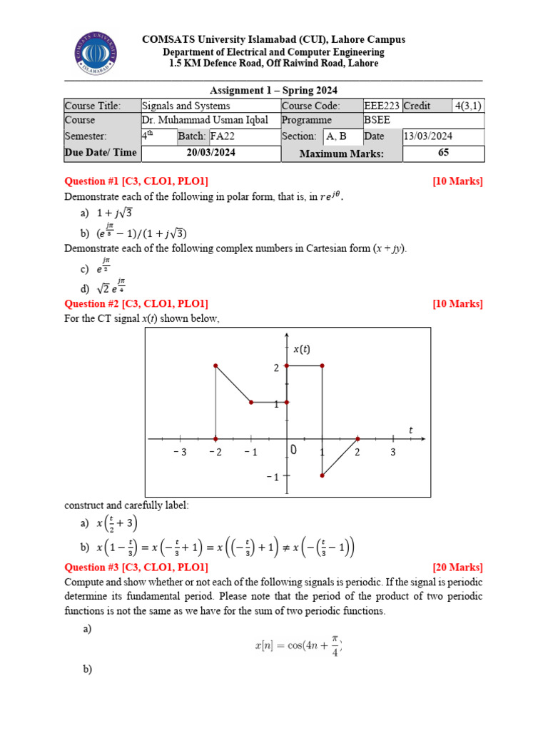 EEE223 - SNS Assignment 1 Spring 2024 | PDF | Computer Science | Electronics
