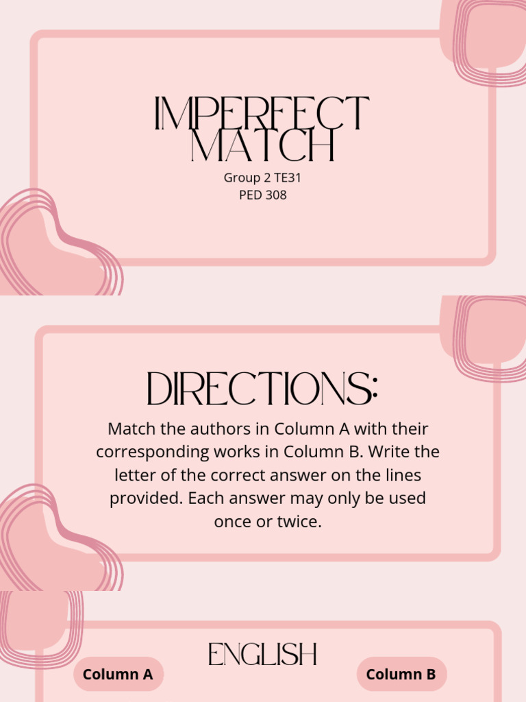 Imperfect Matching Type - G2 - PED 308 | PDF | Learning Disability ...