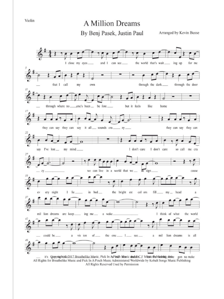A Million Dreams - The Greatest Showman - VIOLIN | PDF