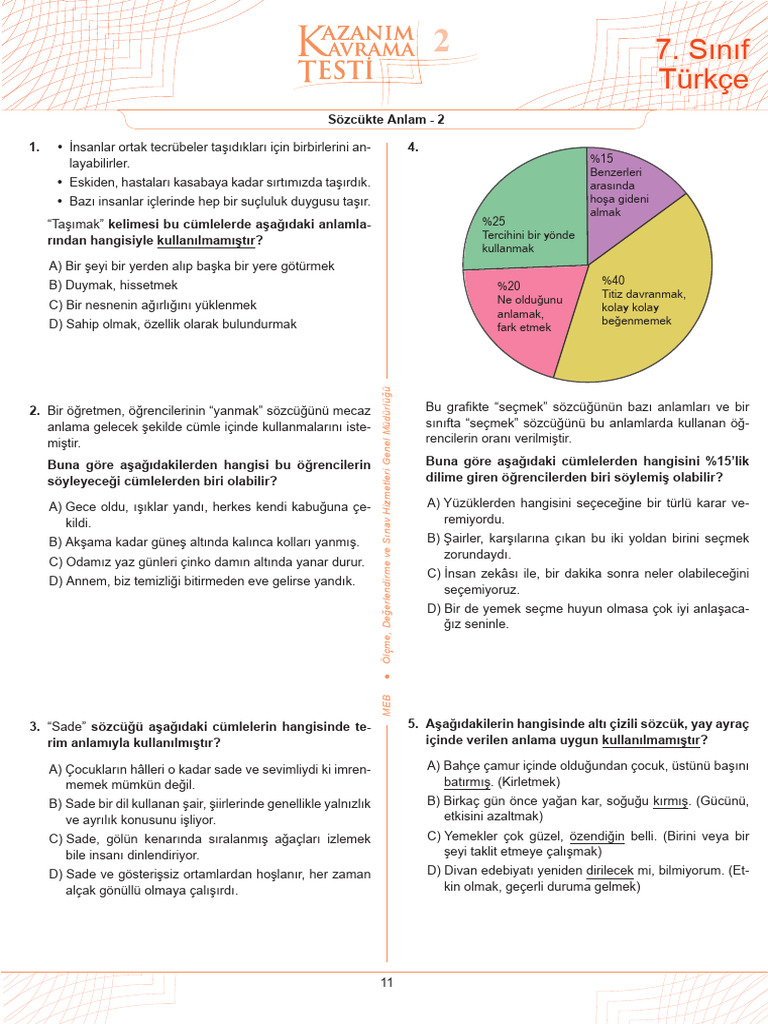 Sınıf Kazanım Kavrama Testleri (1. Dönem) Page 12 | PDF