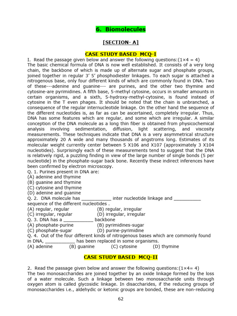 CBQ_Biomolecules | PDF | Nucleotides | Base Pair