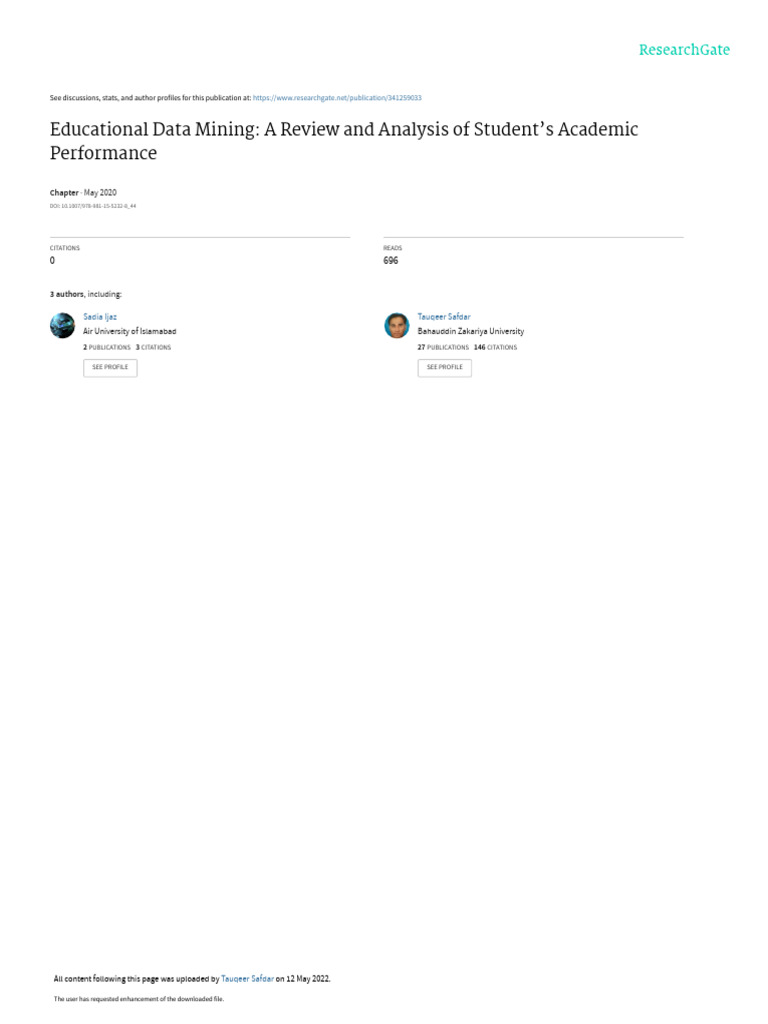 Educational Data Mining: A Review and Analysis of Student's Academic Performance | PDF | Data ...