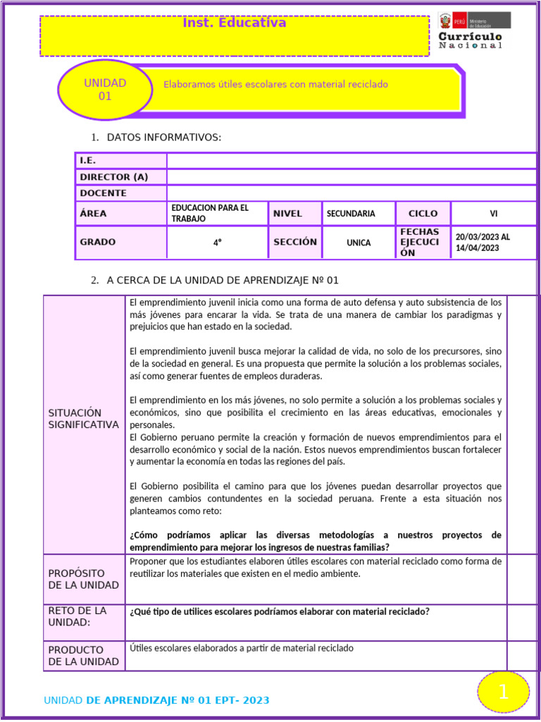 4º Sec. Unidad 01 Ept - 2023 | PDF | Aprendizaje | Iniciativa empresarial 4º Sec. Unidad 01 Ept - 2023 | PDF | Aprendizaje | Iniciativa empresarial