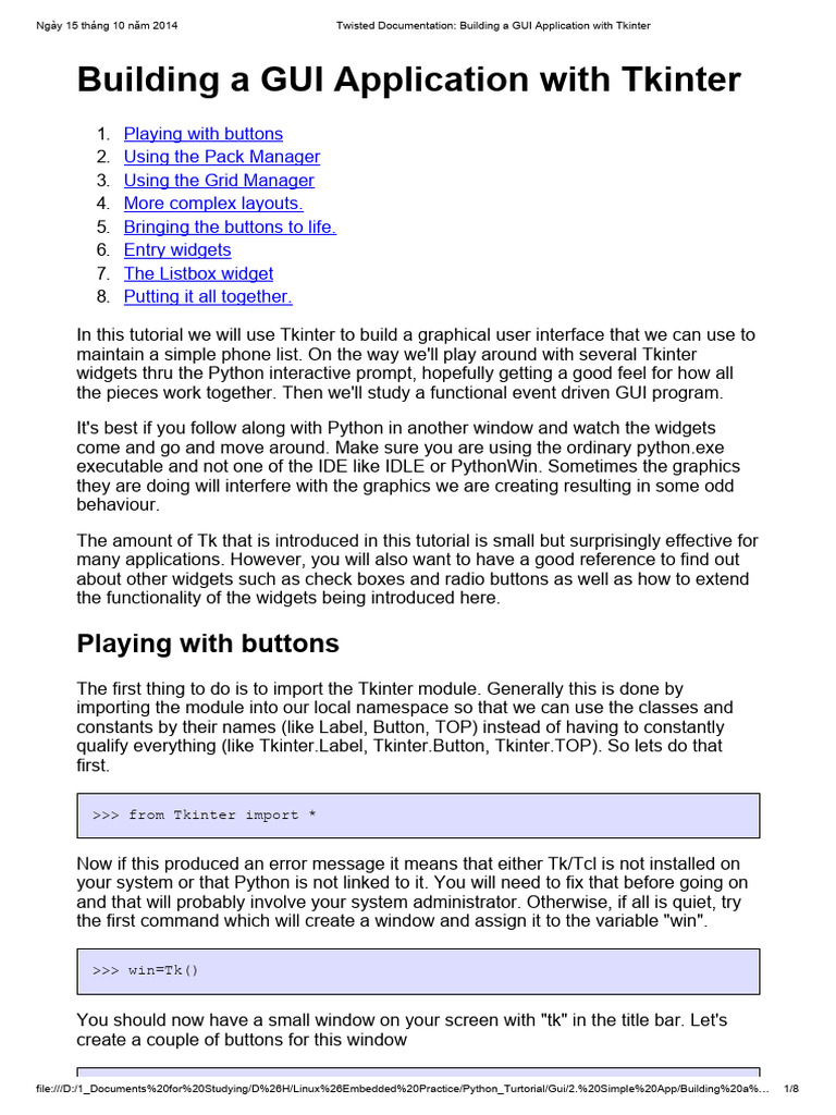 Twisted Documentation - Building A GUI Application With Tkinter | PDF | Graphical User ...