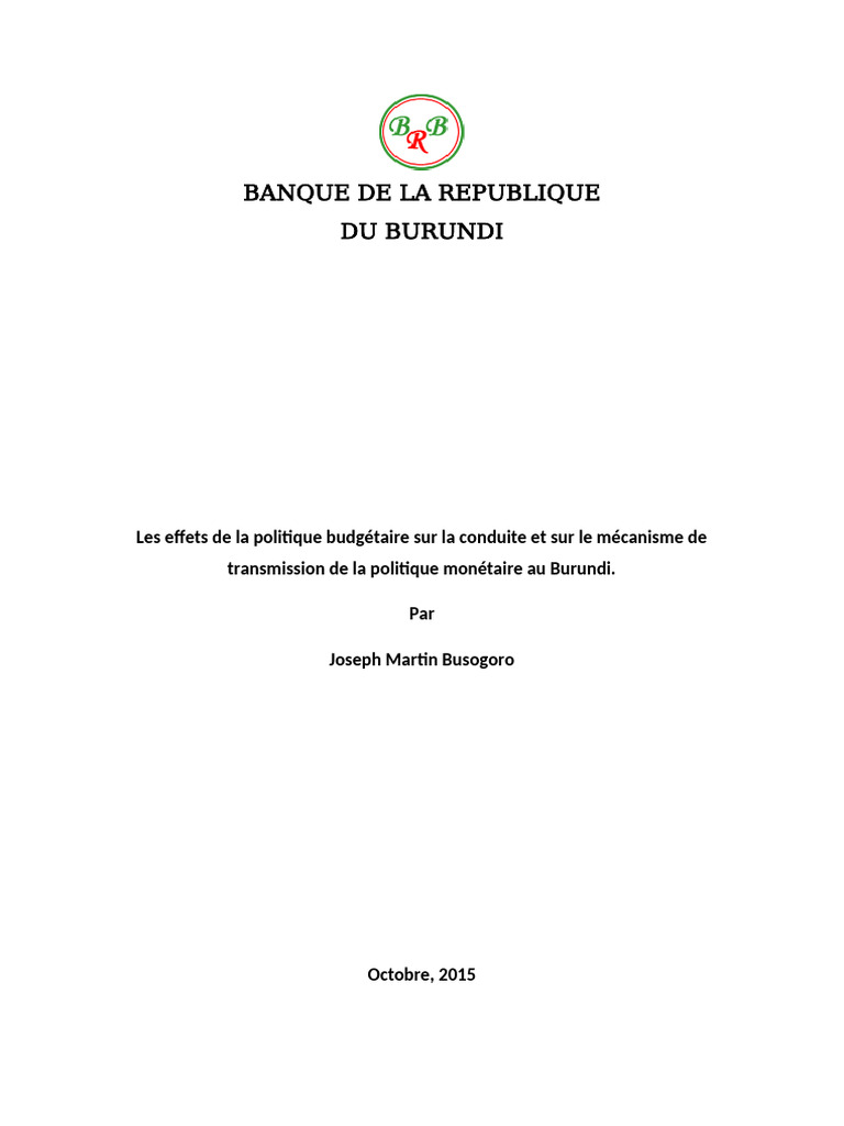 Politique budgétaire et monétaire au Burundi | PDF | Politique ...