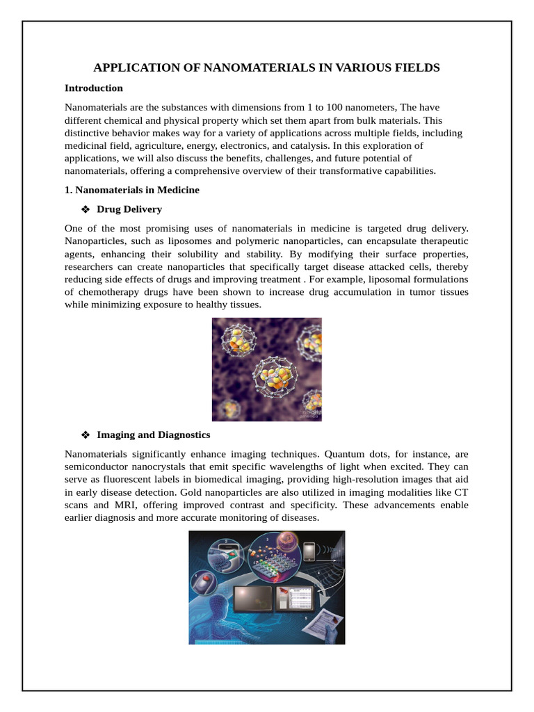 Application of Nanomaterials in Various Fields | PDF | Nanomaterials | Nanoparticle