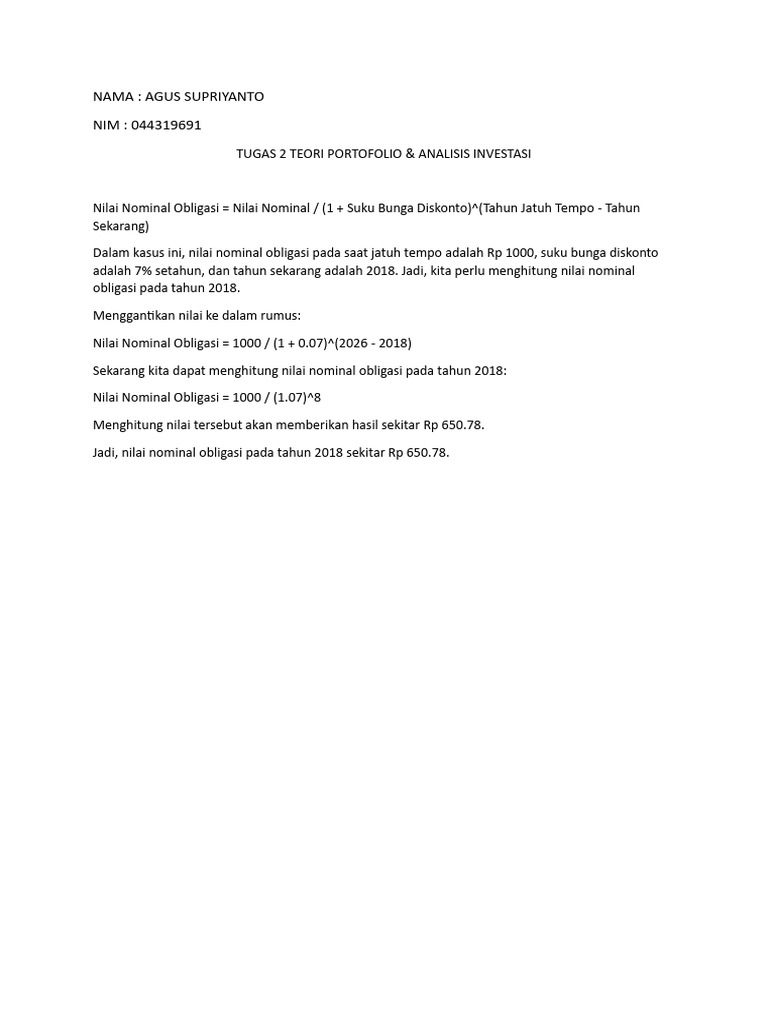 Tugas 2 Portofolio Dan Analisis Investasi | PDF