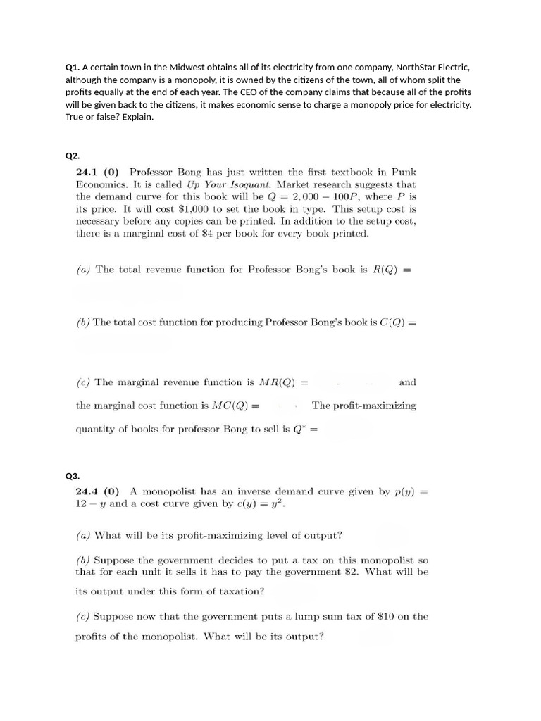 Monopoly Pricing in Citizen-Owned Utility | PDF