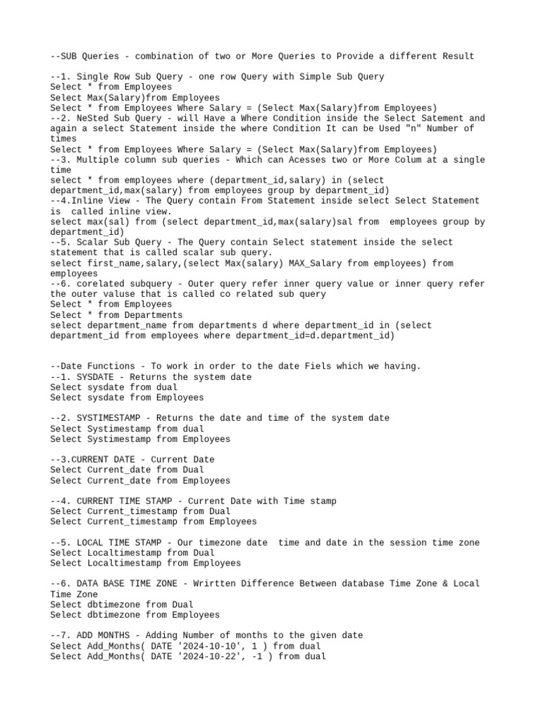 SQL Day 7 Subquries and Date Functions - Queries | PDF | Information ...