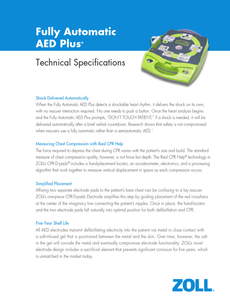 Zoll Aed Plus Fully Automatic Specifications | PDF | Cardiopulmonary ...