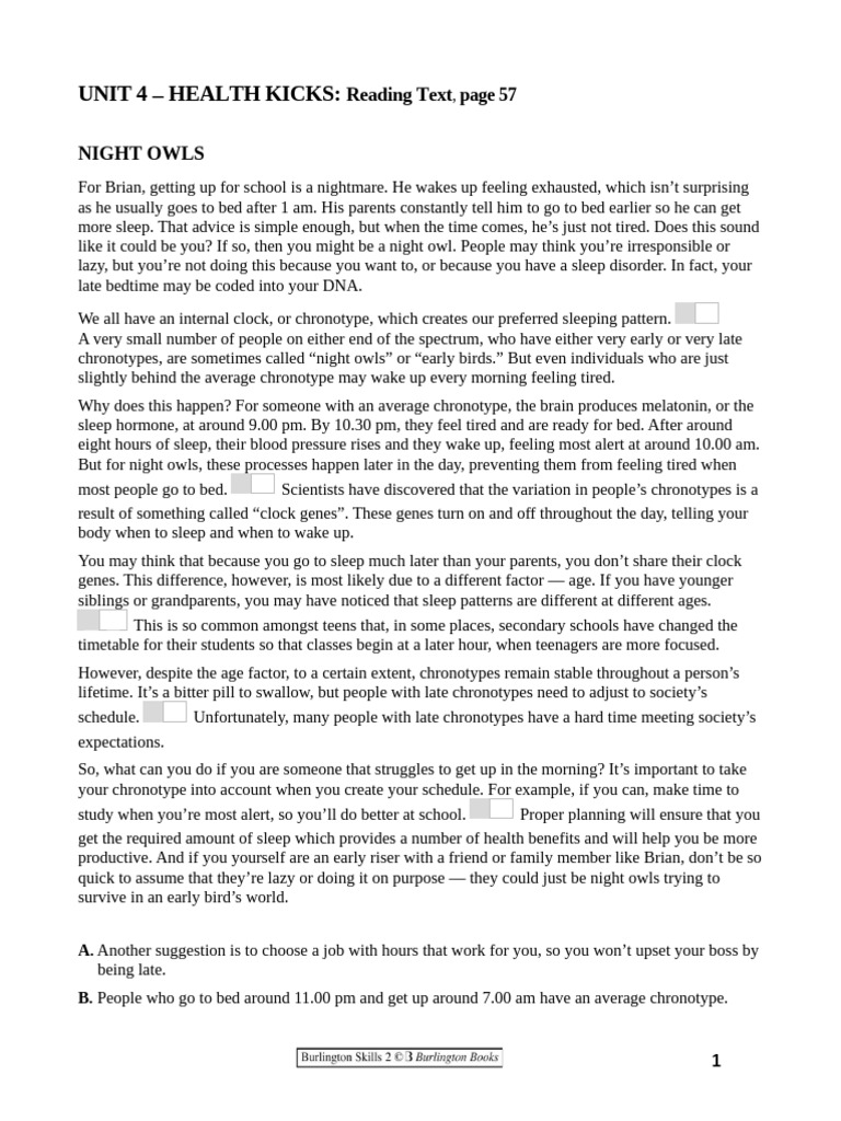 BurlingtonSkills2 Reading Unit4 | PDF | Sleep | Animal Physiology